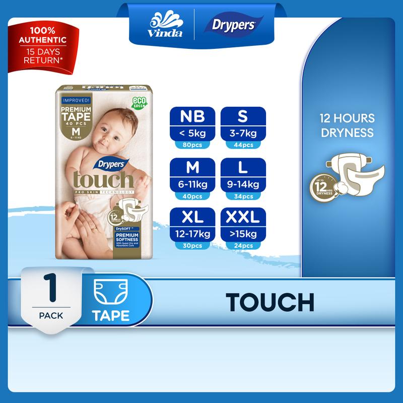 Drypers Touch Baby Diapers NB80/ S44/ M40/ L34/ XL30/ XXL24 (1 - TikTok ...