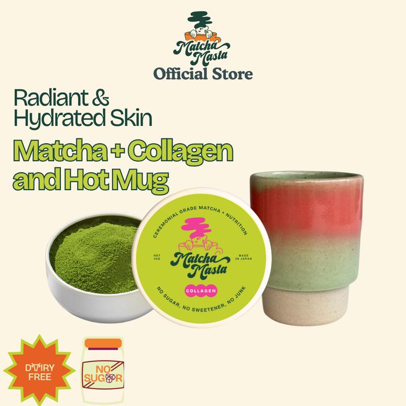 Matcha Masta Hot Matcha + Collagen Mug Set (40g Matcha + Collagen ...