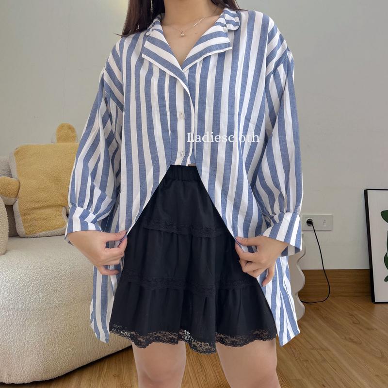 Atasan Wanita Hoppy Stripe Blouse Bahan Katun Salur model oversized ...