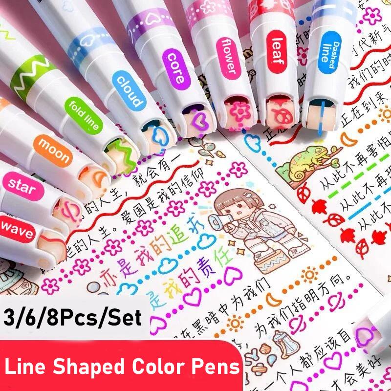 3/6Pcs/set Kawaii Flowers Line Shaped Highlighter Pens Rolle - TikTok ...