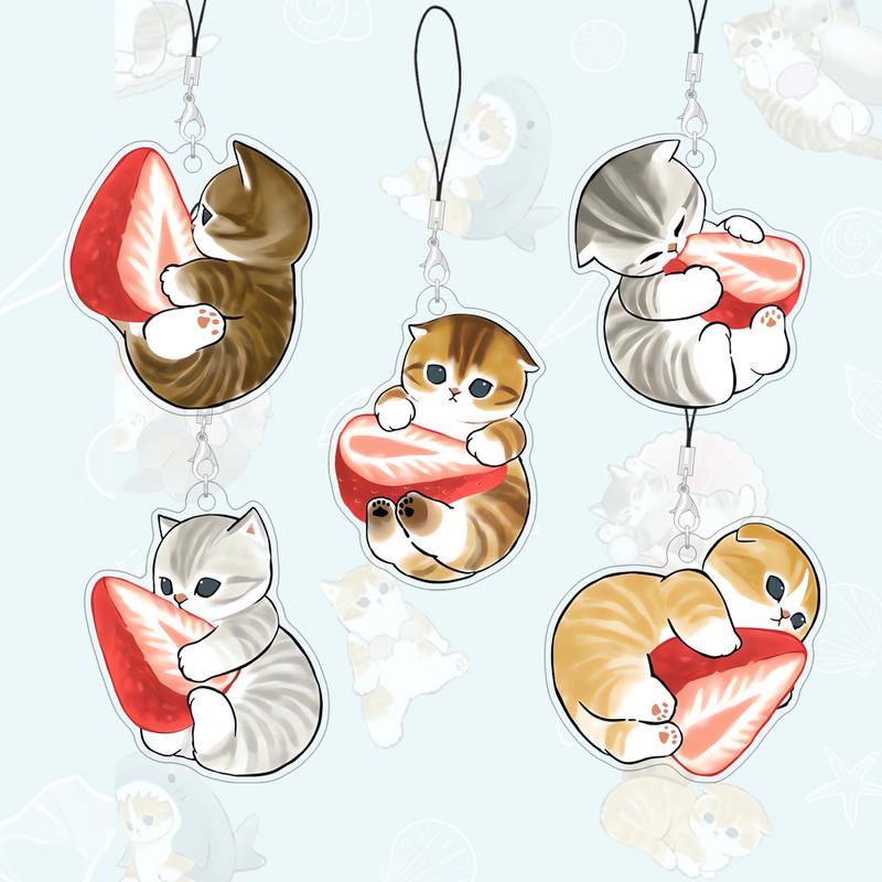 Lanyard, 55mm, Rekaan Kucing Strawberi, Cat Mofusand, Bahan Akrilik ...