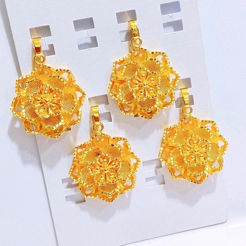 Liontin kendari Motif Bunga warna gold 24k Tahan Karat Elegan Perhiasan ...