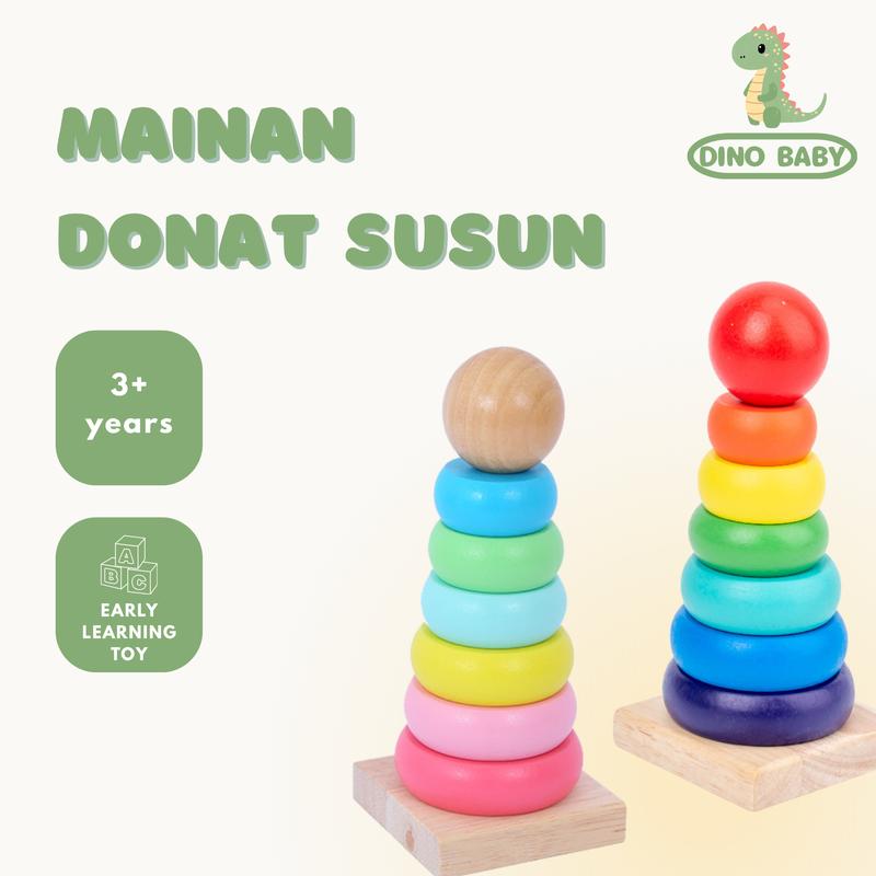 Mainan balita balok susun donat kayu edukasi motorik anak - Shop ...