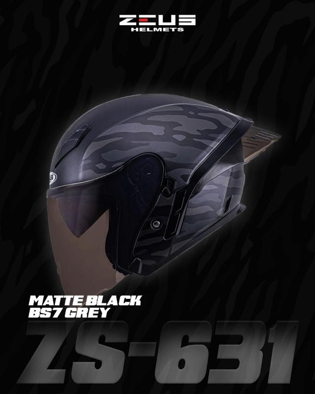 Helmet ZEUS ZS-631 Matte Black / BS7 Grey Camo Open Face - TikTok Shop ...