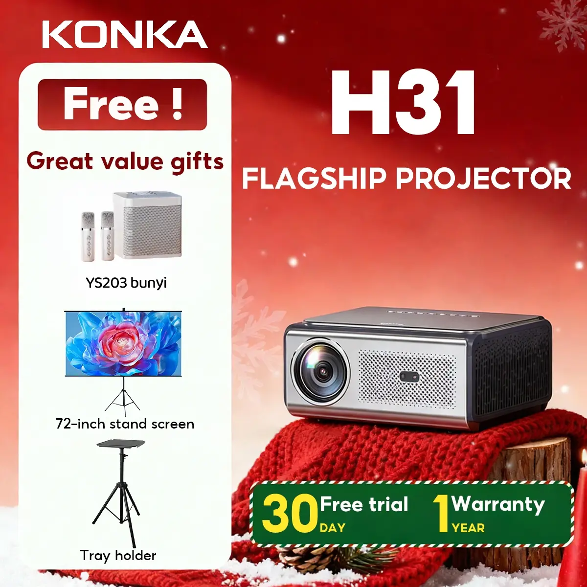 KONKA Projector H31 4K Auto Focus Auto Keystone Correction Android 2 ...