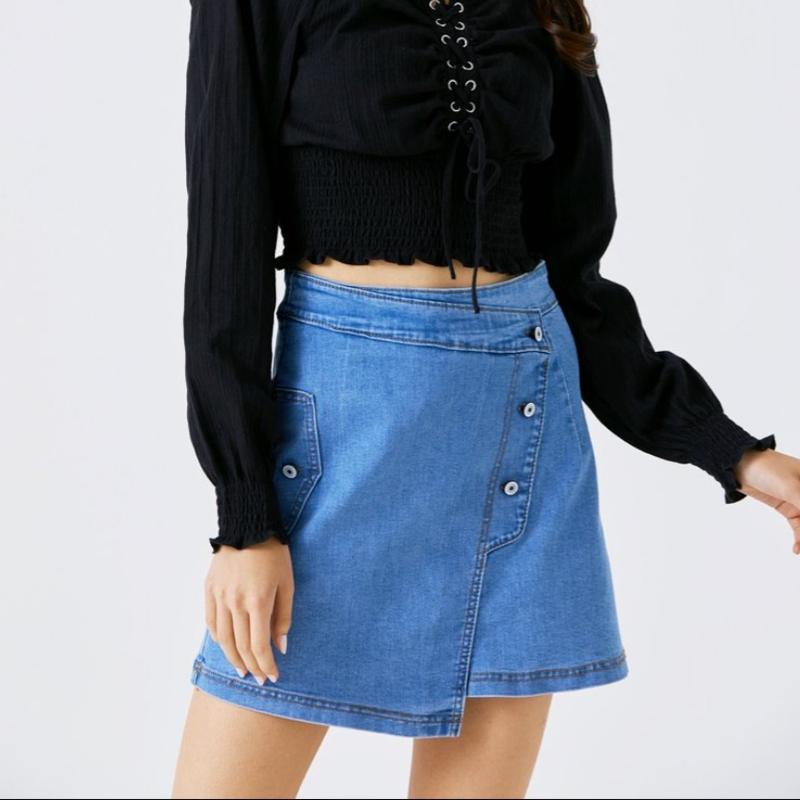 Dorcus Denim Skirt Flap Buttons - TikTok Shop Singapore