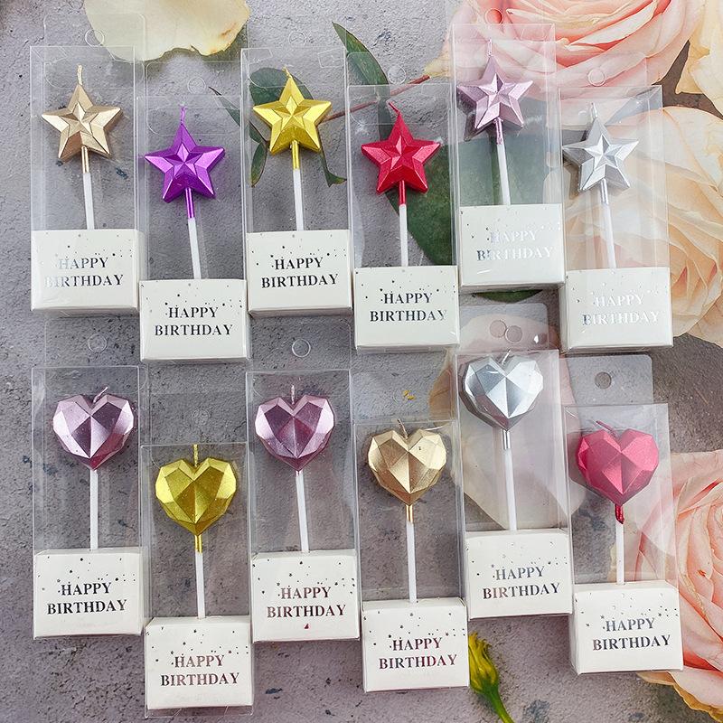 3D Heart Star Shape Diamond Candles Birthday Cake Candle Creative ...