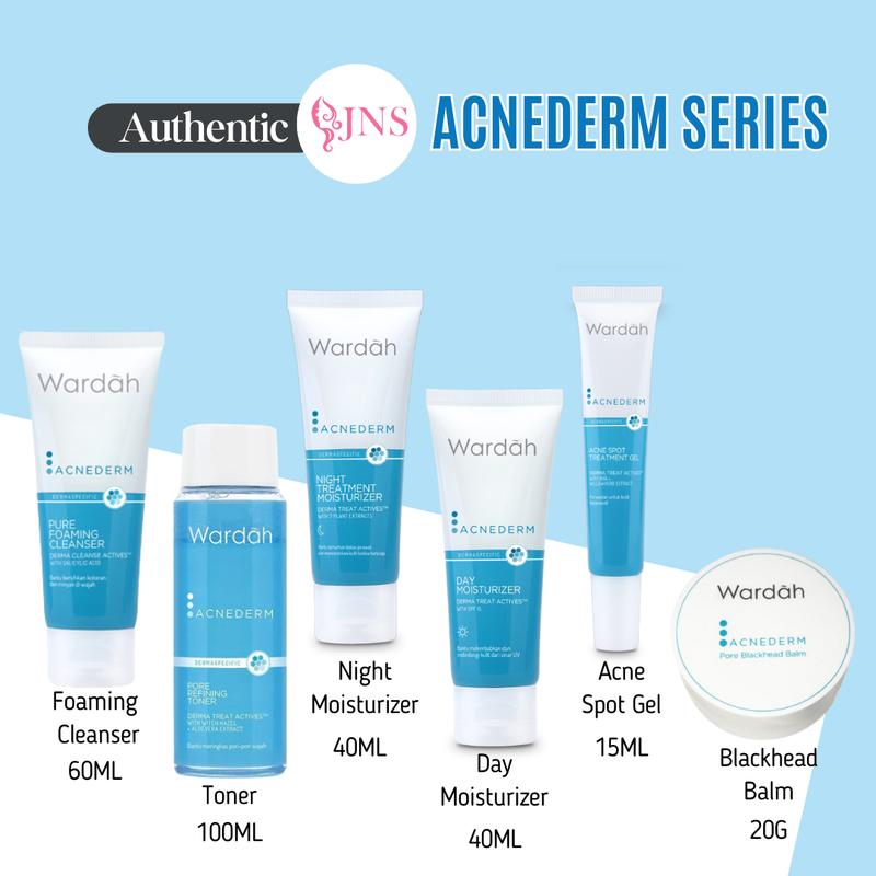Wardah Acnederm Foaming Cleanser/Toner/Day & Night Moisturiser ...