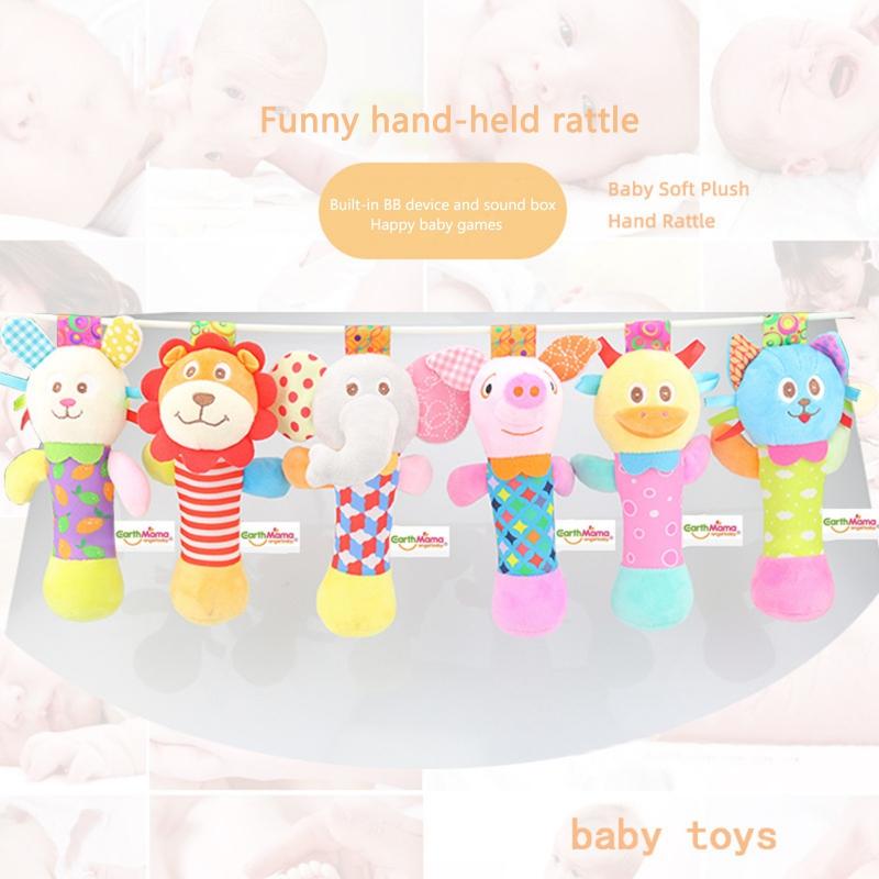 Cartoon Stuffed Animal Baby Soft Plush Hand Rattle Squeaker Sticks ...