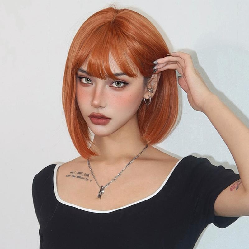 【Shia】12 Inch short straight bobo wigs orange with bangs wig - TikTok ...