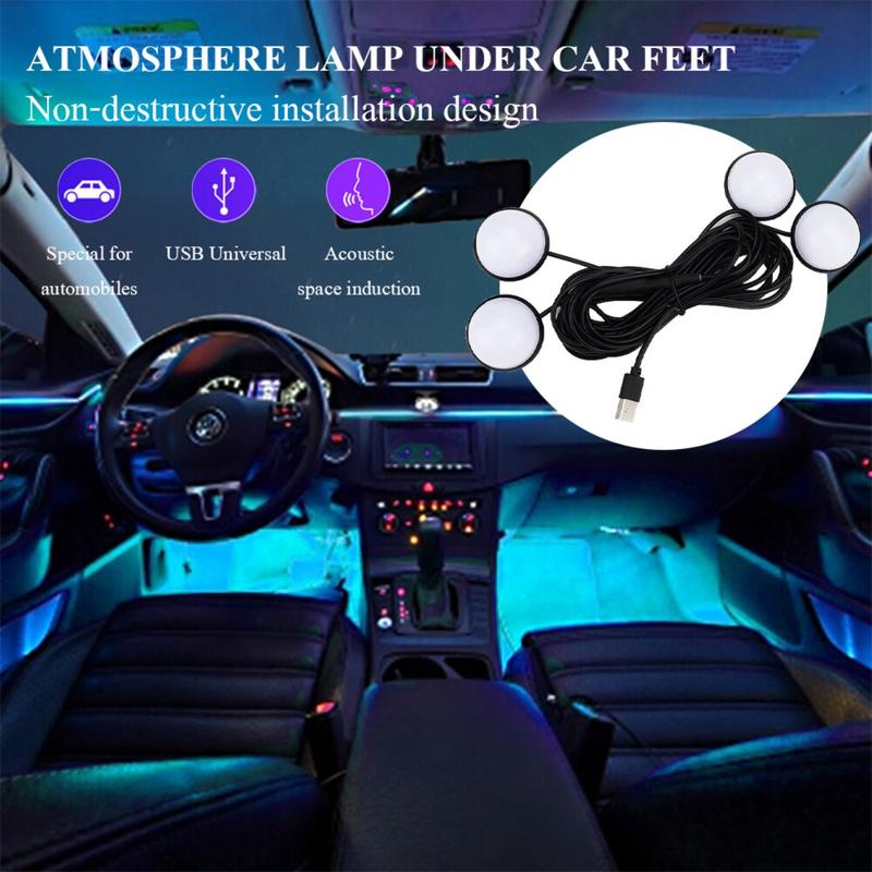 4Pcs USB LED Car Foot Lights Pure Color Ambient Lamp Blue/Ic - TikTok ...