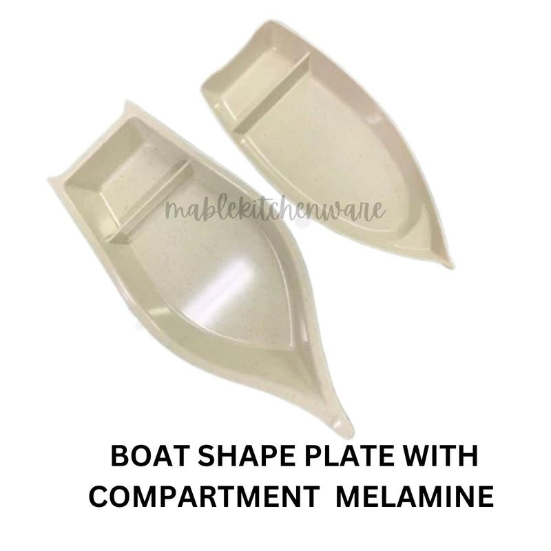 BOAT SHAPE PLATE WITH COMPARTMENT 11" AND 12'' MELAMINE LIGHT STONE ...