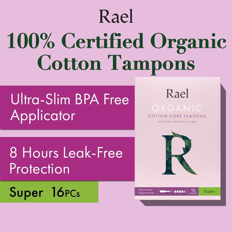 Rael Organic Cotton Tampons with BPA-free Applicator - High Absorbency ...