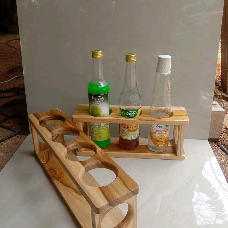 Rak botol sirup marjan diameter lobang 7 cm kayu jati Kitchenware ...