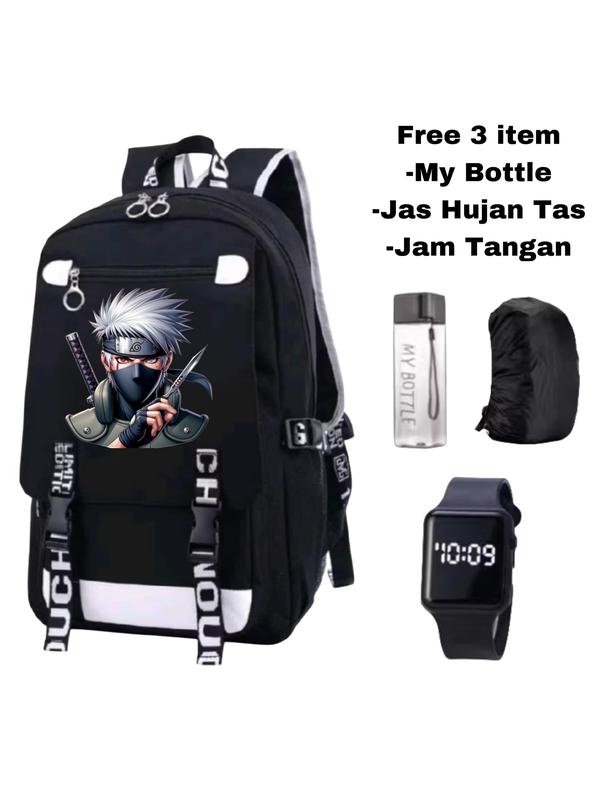 "Tas Sekolah Anak Karakter Kakashi Naruto + Jam LED + Botol Minum ...