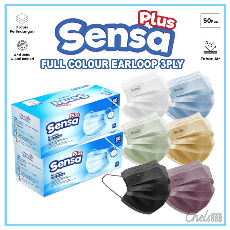 Masker Full Colour Sensa Plus Earloop 3ply 50pcs - Shop | Tokopedia