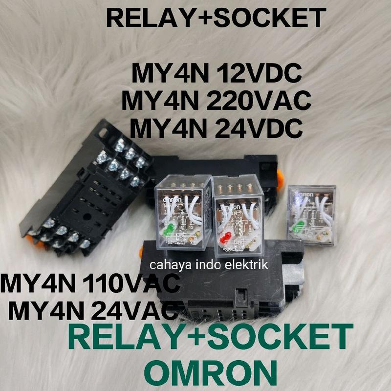 relay Omron original my4/my4n 14 kaki 220vac set socket/my4n 220-240vac ...