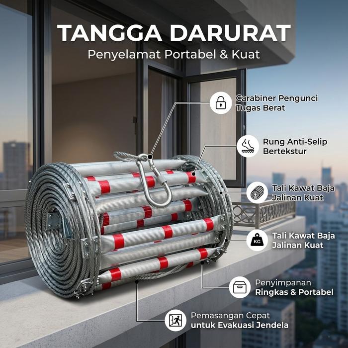 Jual Tangga Darurat Kebakaran Aluminium Gantung Jendela Steel Wire Fire ...