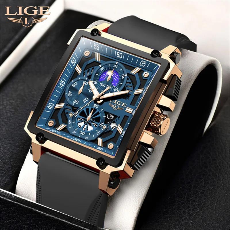 LIGE Jam Tangan Lelaki Fashion Watch For Men Luxury Hollow Square ...