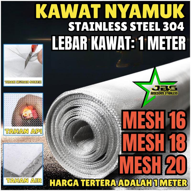 kasa/kawat nyamuk stainless 304 Mesh 16x0,4mm | 16x0,28mm | 18x0,27mm ...