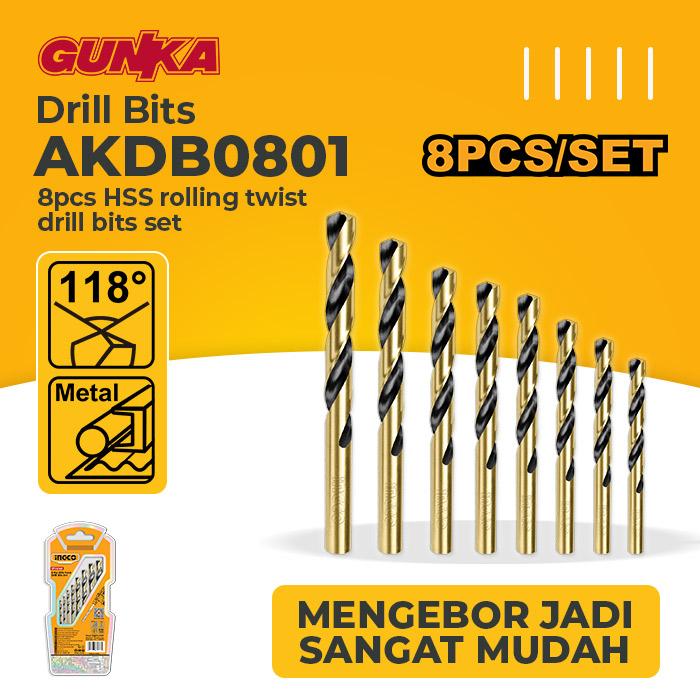 Promo 8-Pcs HSS Twist Drill Bits (2-8mm) INGCO AKDB0801 Mata Bor Besi ...