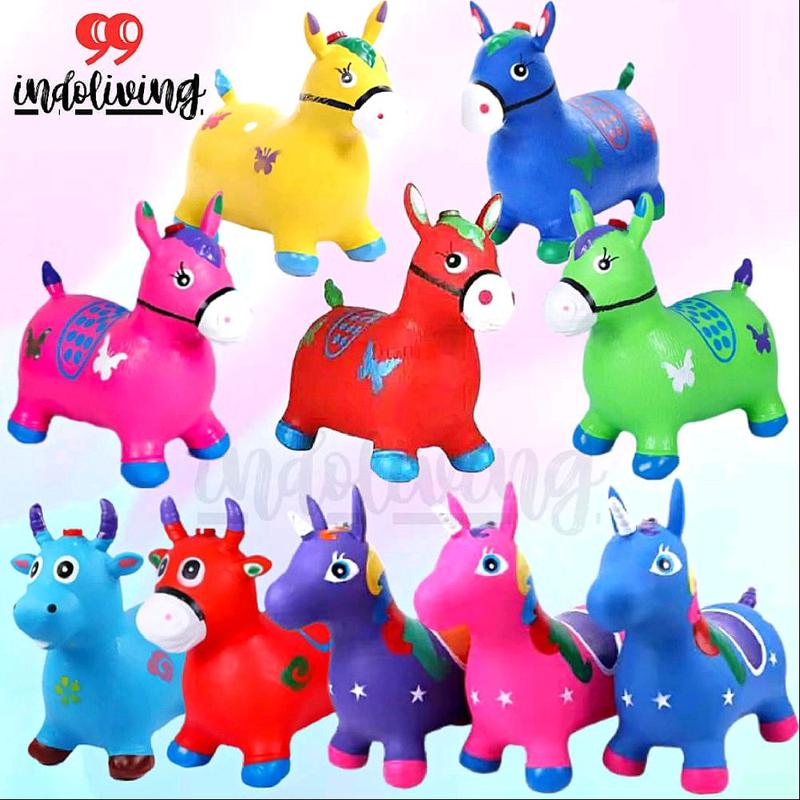 Jumping Animal Musik Mainan Anak Kuda Kudaan Karet Unicorn Sapi - Shop ...