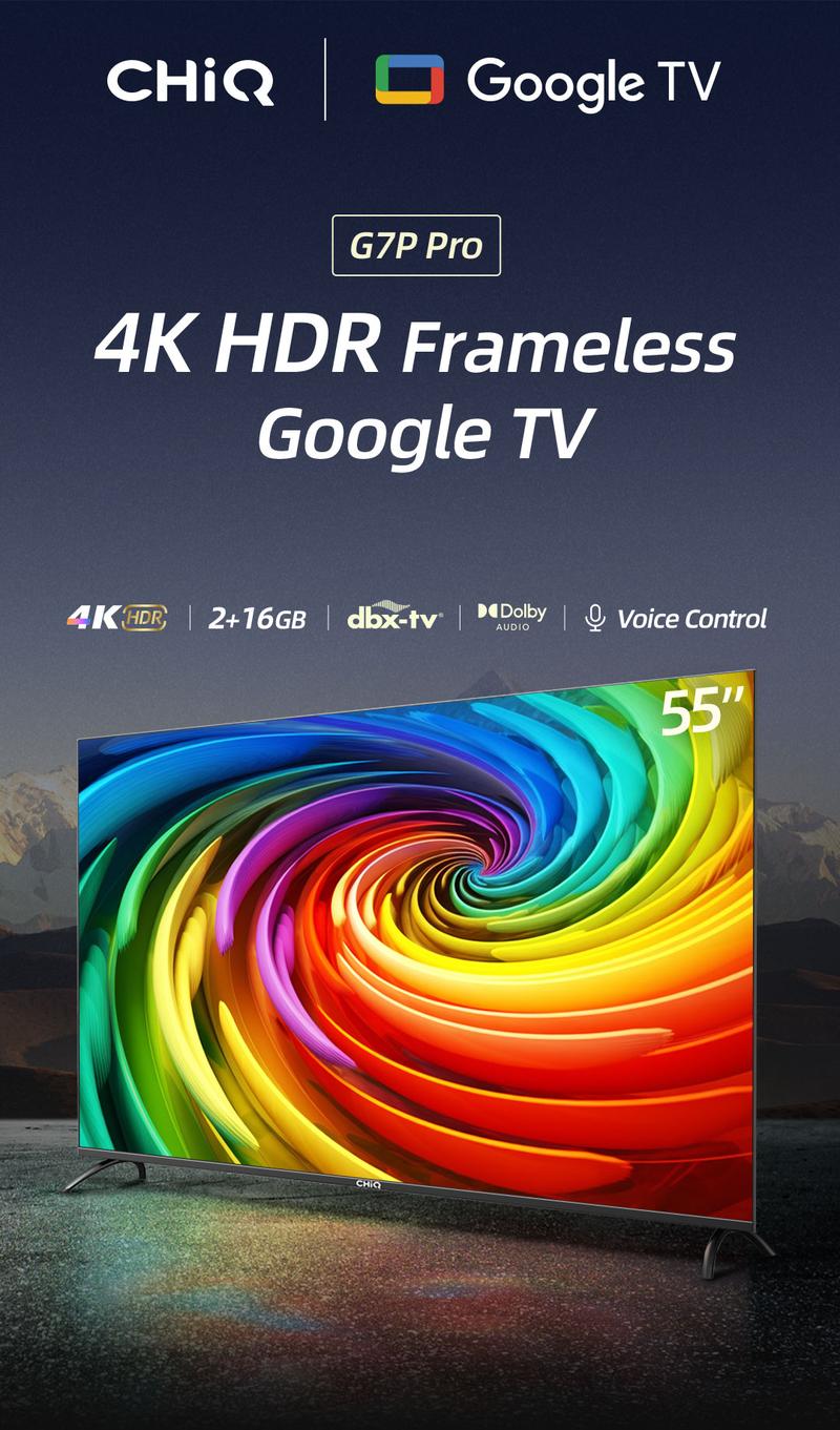 CHiQ by Changhong 55 inch Smart TV 4K UHD-HDR10 DBX Dolby Audio Google ...