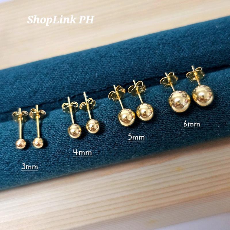 18K Gold 3MM l 4MM l 5MM l 6MM l 8MM - Plain Ball Stud Earrings - TikTok Shop Philippines
