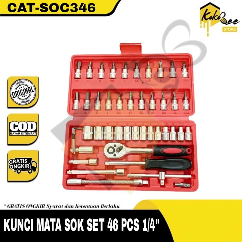 CYKAT Kunci Bengkel Lengkap 46Pcs Socket Set Gagang Sock 1/4 - Shop ...