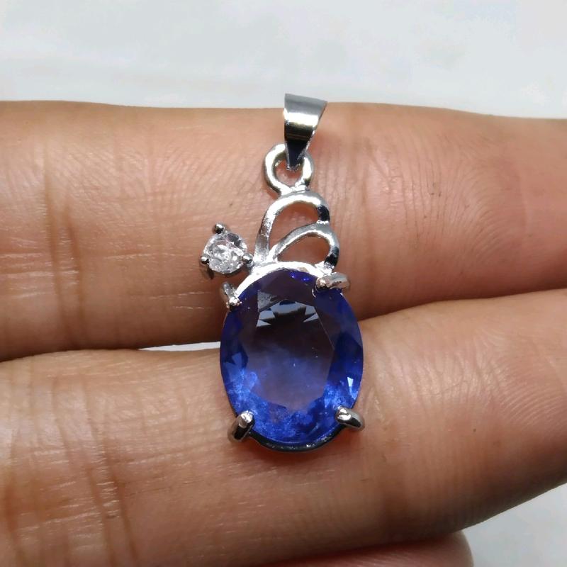 Liontin kalung cewek batu permata blue safir - Shop | Tokopedia