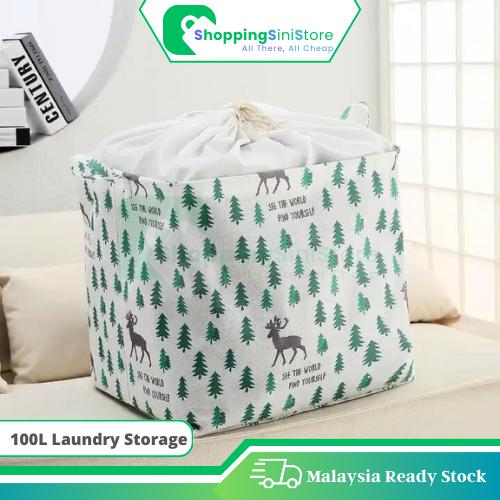 100L Collapsible Foldable Drawstring Laundry Basket Bakul Kain - TikTok ...