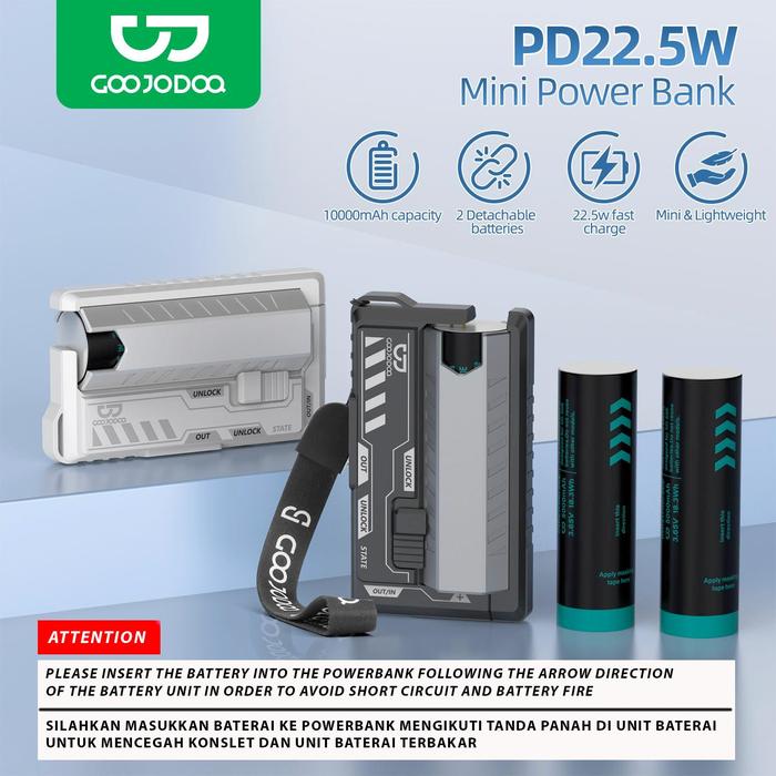 Promo GOOJODOQ AD4022 Mini Power Bank with Type C Plug & PD22.5W Fast ...