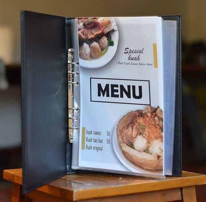 Jual Buku Menu blinder Cover Kulit Jahit A4, isi 10 sheets, warna hitam ...