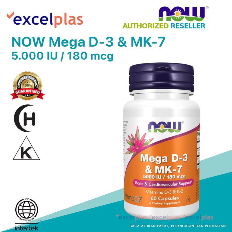 NOW Mega D-3 & MK-7 60 Veg Capsules Vitamins D3 & K2 5000 IU - Shop ...