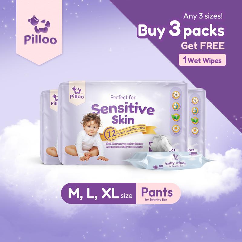 Pilloo Baby Diapers Pants and Tape 3Packs + 1 Wipe [S-XXL] - TikTok ...