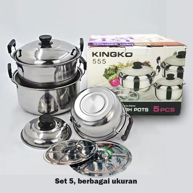 Panci Set Kingko 555 Stainless Steel isi 5 set + Steamer Peralatan - Shop | Tokopedia