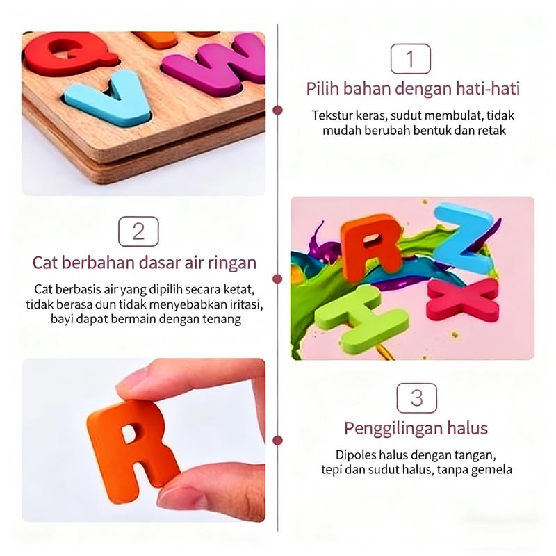 PICK STARS Puzzle 3D Huruf ABC Angka Numbers dan Bentuk Mainan Kayu ...