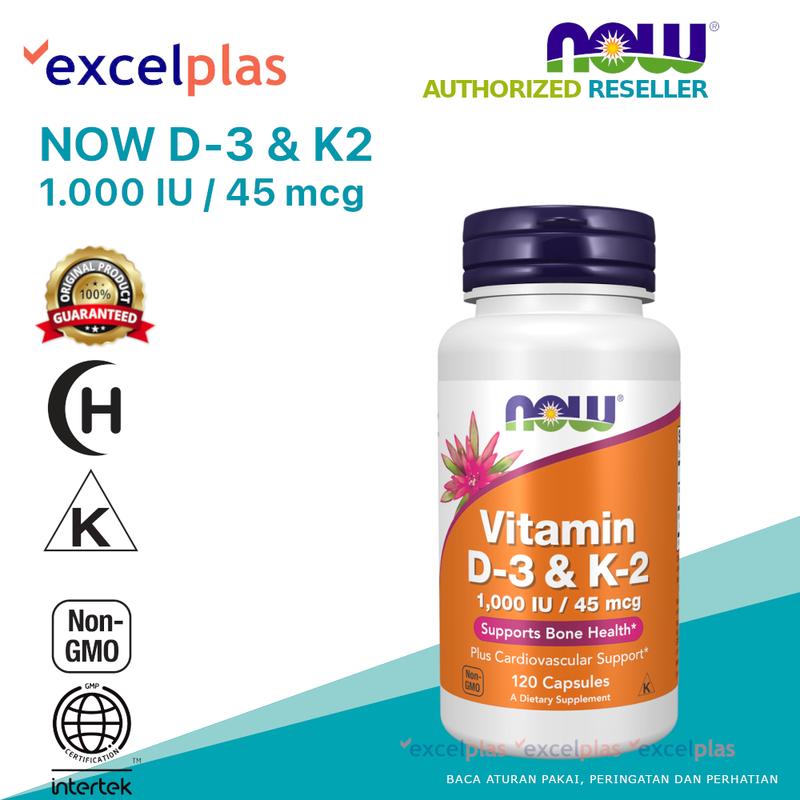 NOW Vitamin D3 & K2 1000 IU / 45 mcg 120 Veg Capsules - Shop | Tokopedia