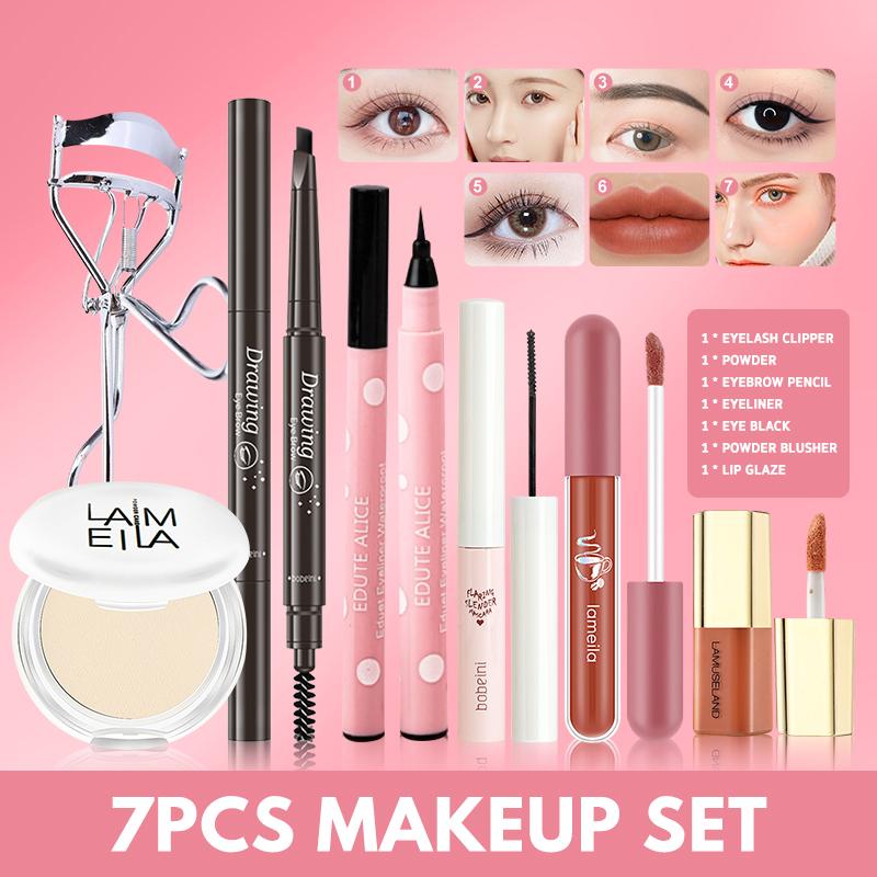7PCS 1 SET COMPLETE MAKEUP KIT LAMEILA Powder Cake + Lip Glaze - TikTok ...