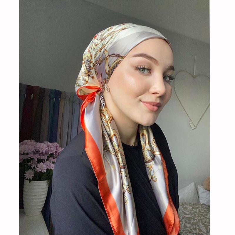 Square Silk Scarves Women Foulard 90*90cm Satin Hijab Scarf Ladies ...