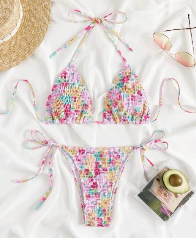 Flower Printed Bikini Pleated Fabric Bikini Strap Swimwear - TikTok ...