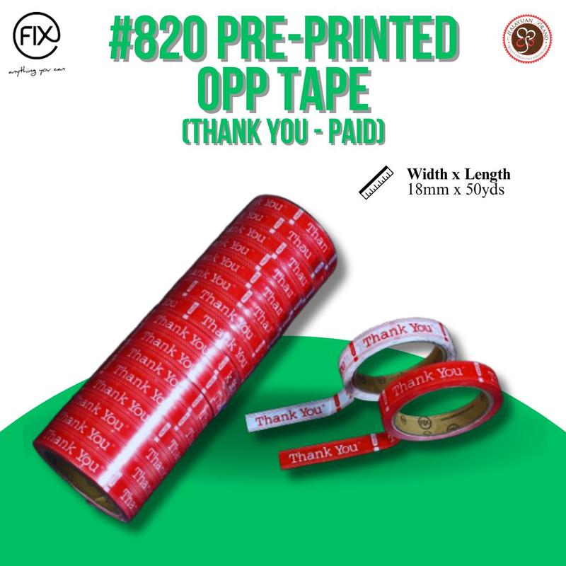 #FIX "Thank You - Paid" Pre-Printed OPP Tape 18MM X 50MTR Hardware ...