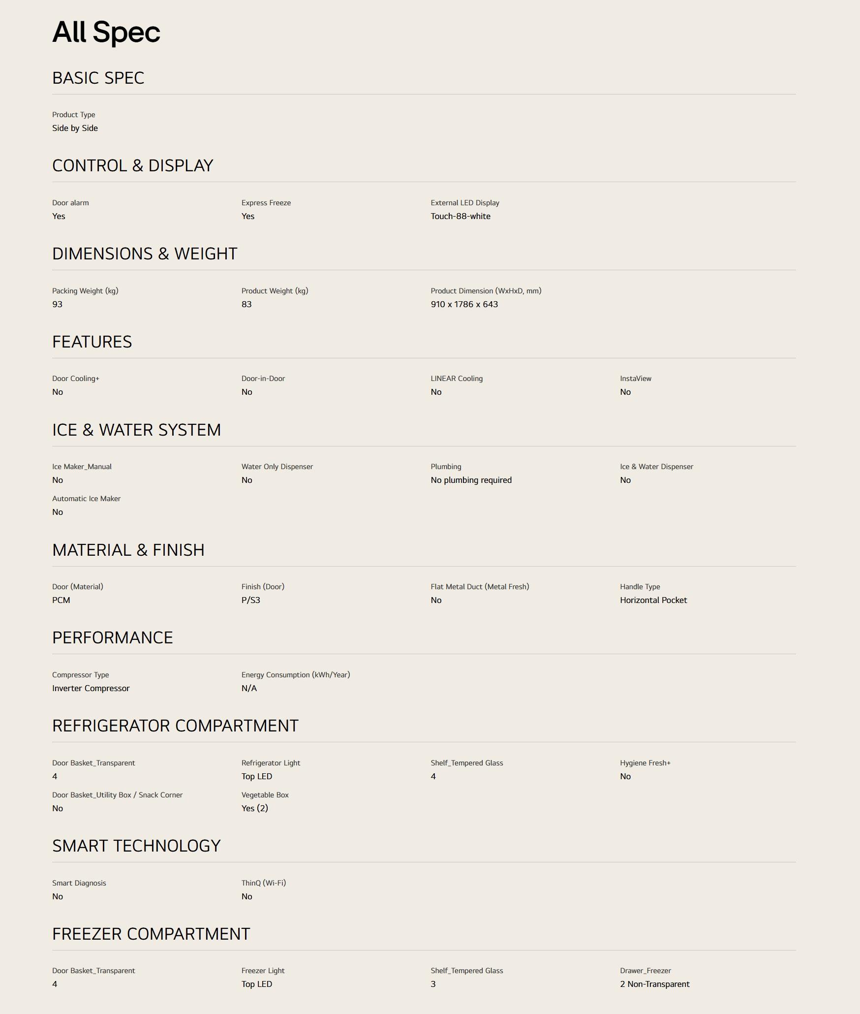 LG Side By Side Refrigerator Inverter Fridge 508L Peti Ais Peti Sejuk Side By Side GC-B507PQAM ...