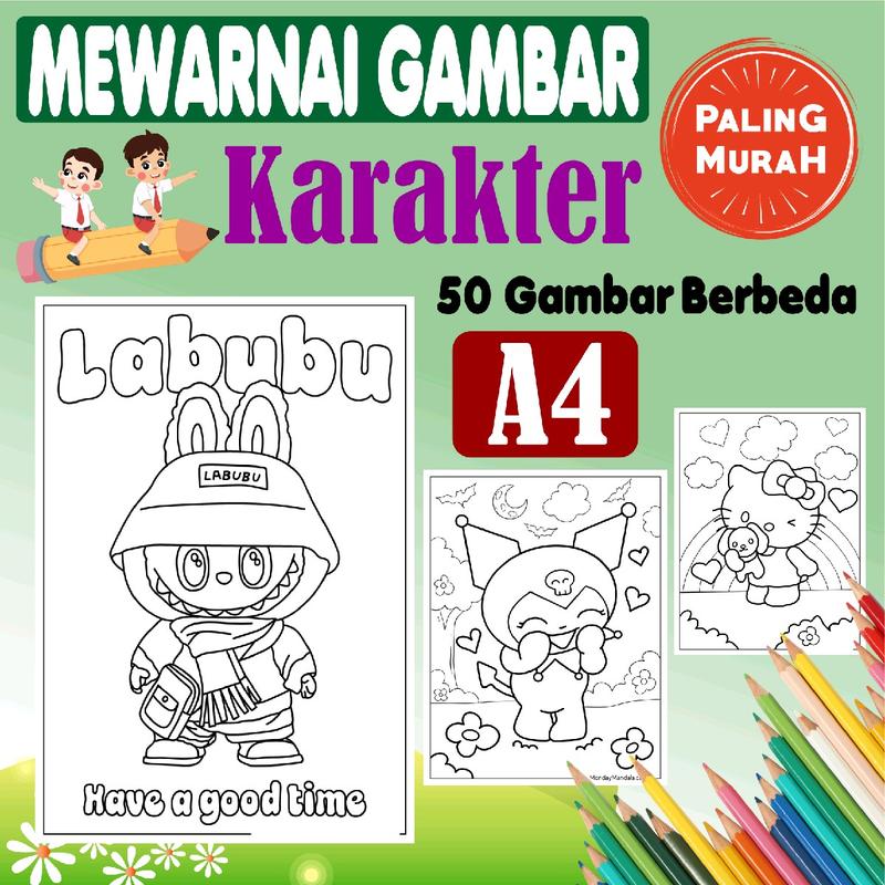 Kertas Mewarnai Anak Karakter Ukuran A4 - 50 Lembar Random Toys - Shop ...