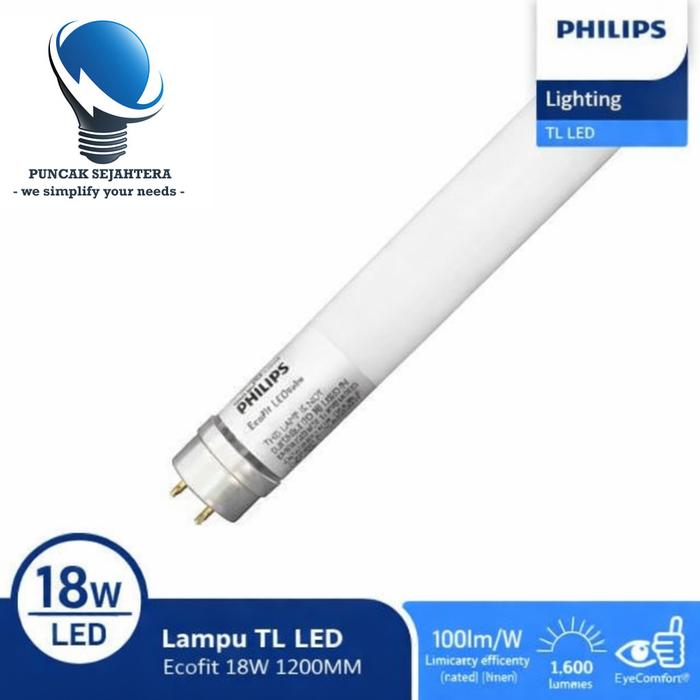 Jual Lampu Philips TL Led Tube T8 Ecofit 18 Watt 1200mm Tanpa Starter 1 ...