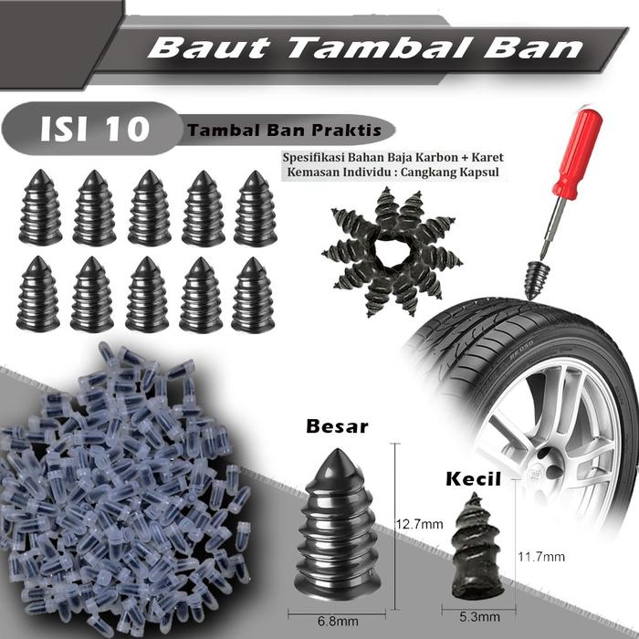 Jual Isi 10 Skrup Paku Karet Tambal Ban Tubeless Tambal Ban Praktis ...