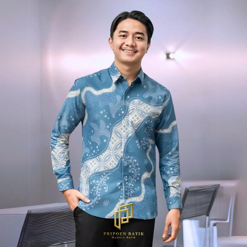Kemeja Batik Pria Denim Baju Batik Lengan Panjang Size M L X - Shop ...