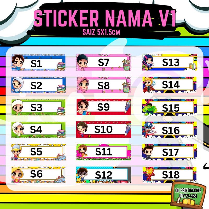 STICKER NAMA KARTUN V.01 - ade 2 pilihan saiz - TikTok Shop Malaysia