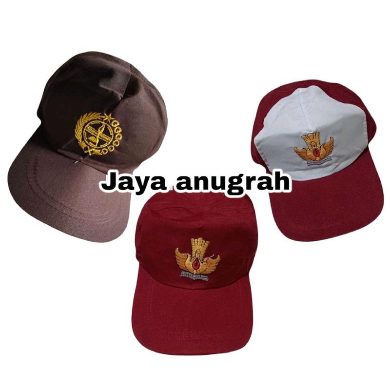 Topi Sekolah SD Emblem Bordir Topi Merah Putih/Topi Merah Polos/Topi ...