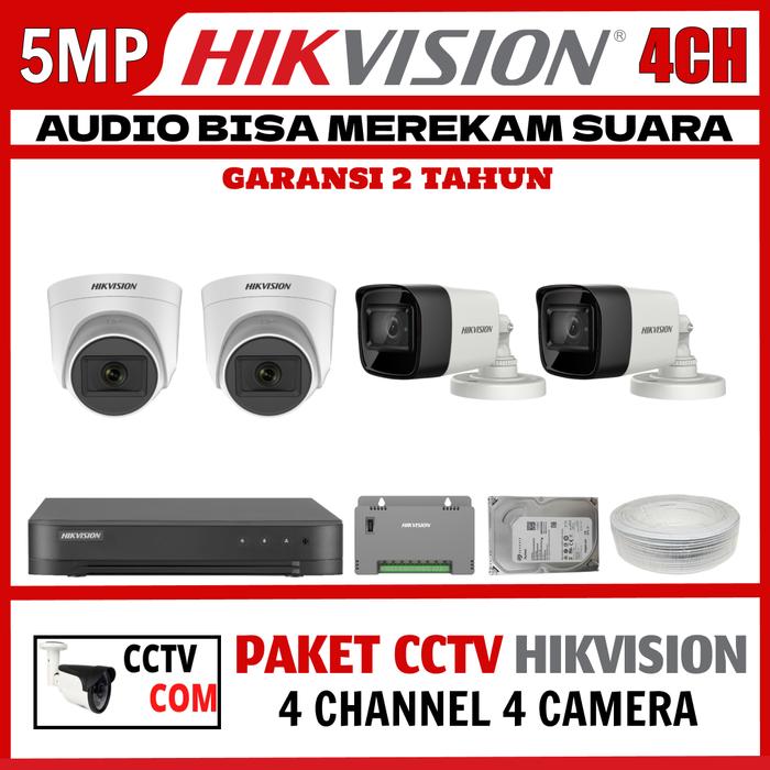 Promo PAKET CCTV HIKVISION 5MP 4 CHANNEL 4 CAMERA TURBO HD KAMERA AUDIO ...